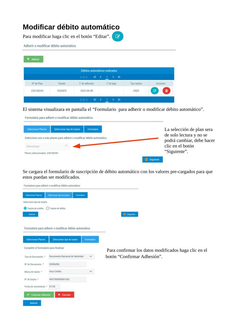 Manual Adhesión – modificación- baja, débito automático tarjeta de crédito y débito, de cuotas ...